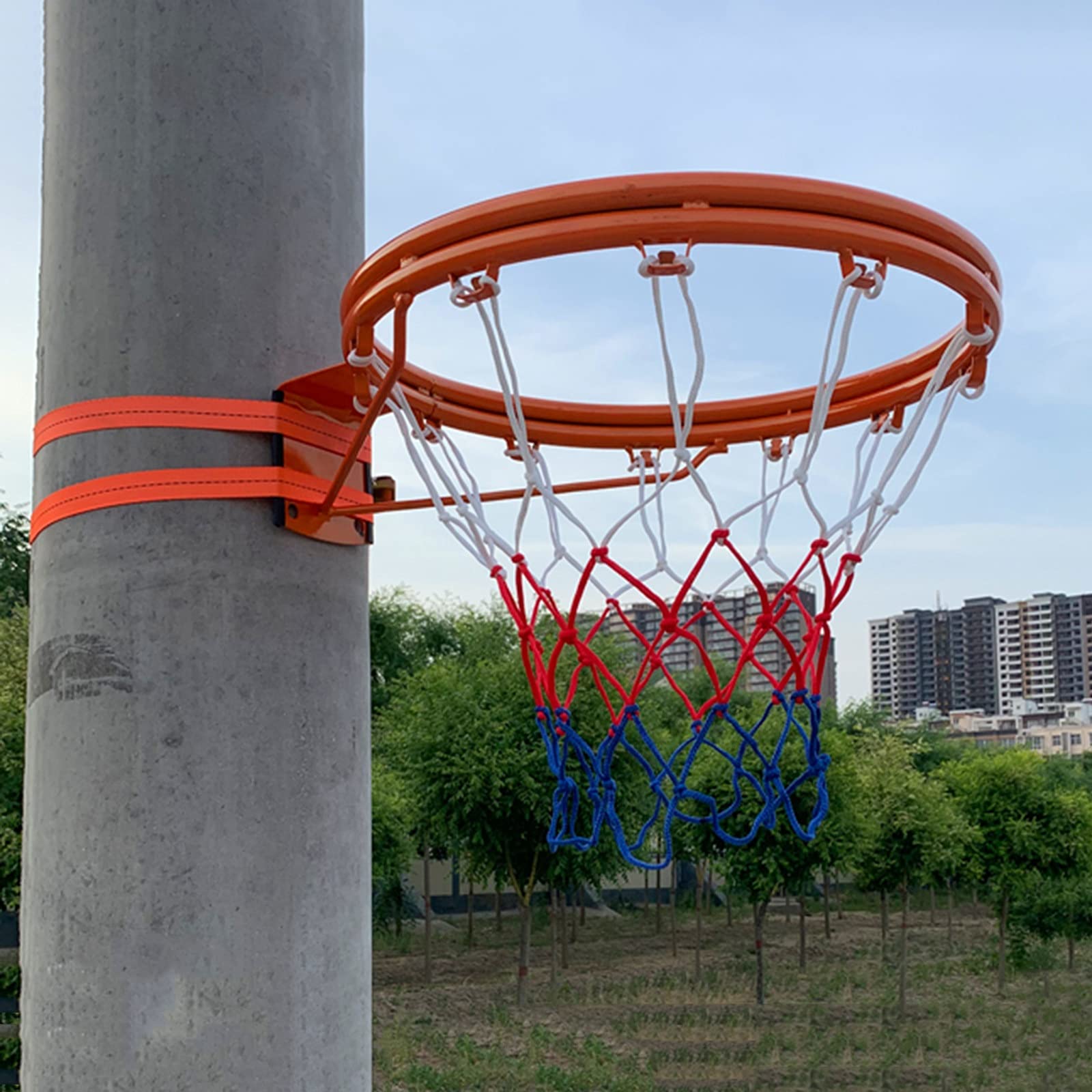 Basketball Hoop YXX- 18 Inch Double Ring Basketball Rim Replacement for Pool, Tree & Pole, Heavy Duty Wall Mount and Goals with Adjustable Strap & Nylon Net (Color : Orange, Size : 45cm(17.7"))