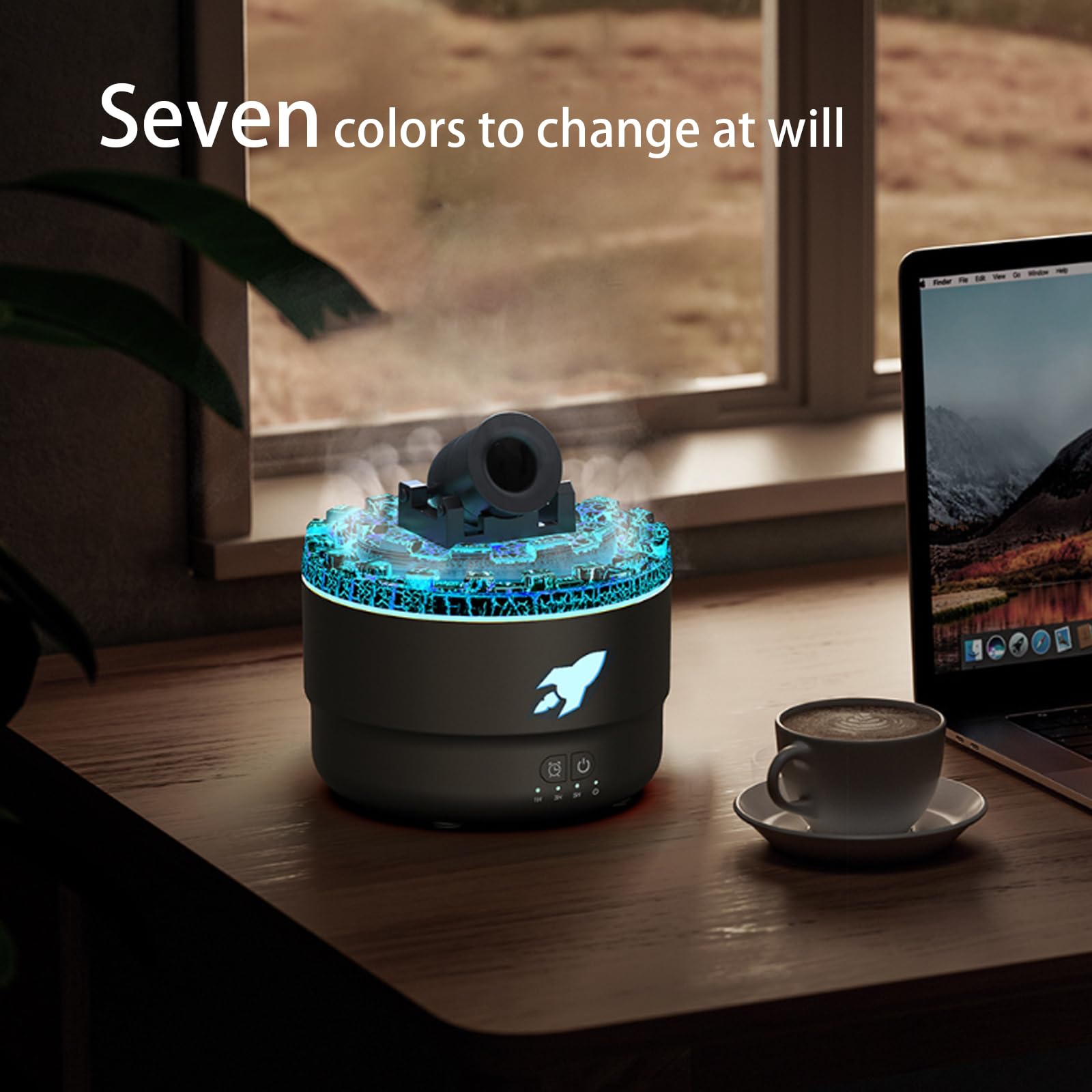 Cannon Blast Aroma Humidifier, Cannon Humidifier, Cannon Humidifier Diffuser, Cannon Blast Turret Humidifier Silent Diffuser, Home Desktop Humidifier with Colorful LED Lights-Black