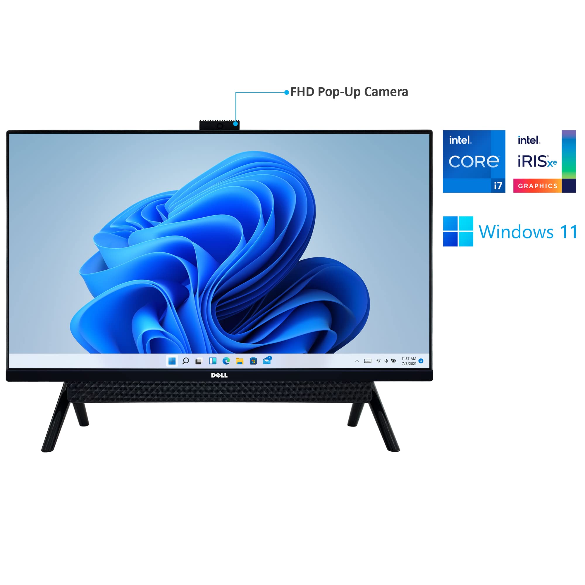 Dell Inspiron 7700 27" Full HD Display All-in-One Desktop Computer - 11th Gen Intel Core i7-1165G7 up to 4.7 GHz CPU, 8GB DDR4 RAM, 1TB SSD, Intel Iris Xe Graphics, Windows 11 Pro, Black