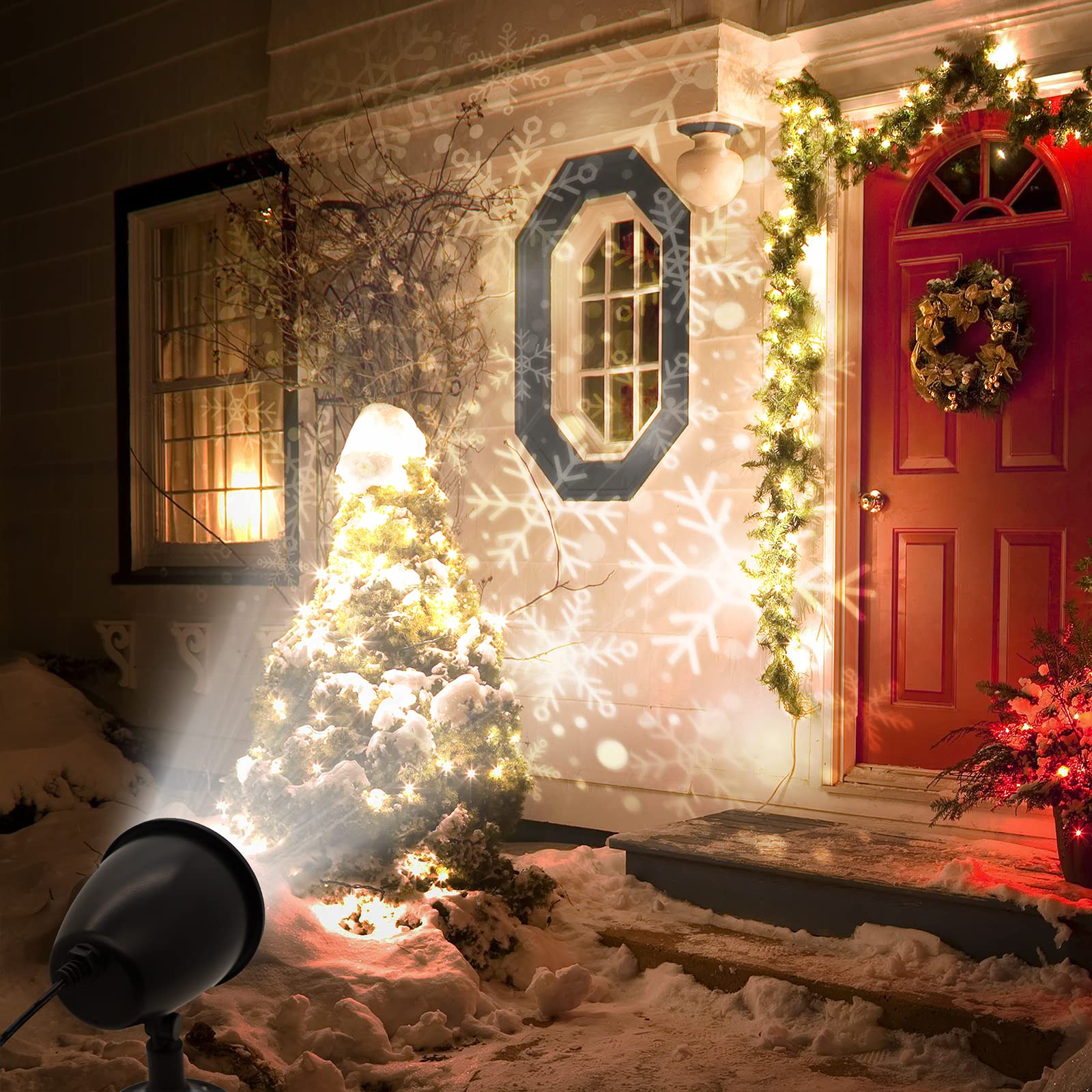 Lovinberry Christmas Snowflake Projector Lights Outdoor, Indoor Night Lights Snowfall, Home Decorative Lights for Garden Yard Wall Patio, LED Lighting for Xmas Holidays Wedding Party