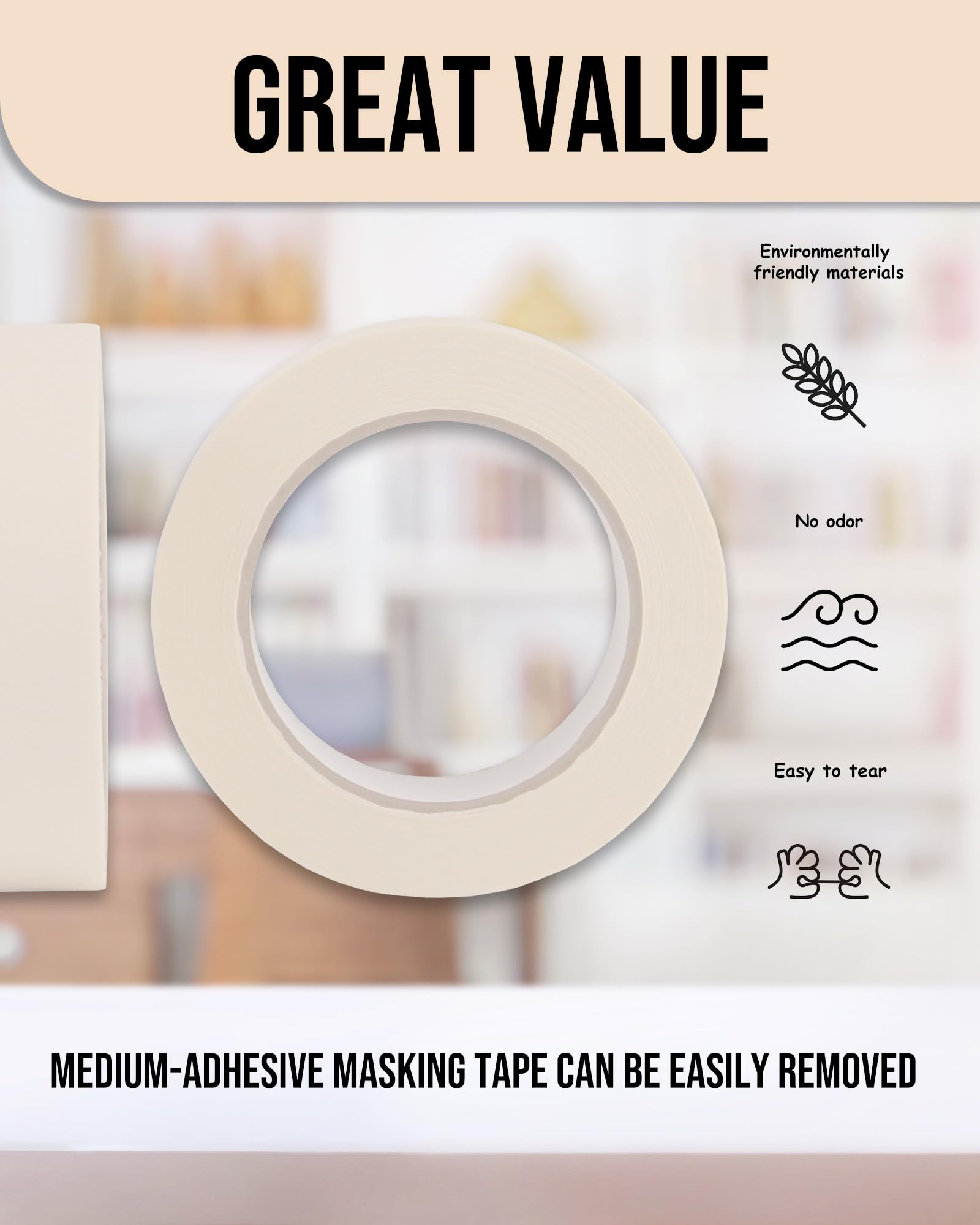 Lichamp Masking Tape 1 inch, 24 Pack General Purpose Masking Tape Bulk Multipack for Basic Use, 1 inch x 55 Yards x 24 Rolls (1320 Total Yards)