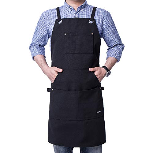 Life Flavor Heavy Duty Canvas Work Apron,Tool Pockets, Back Straps Adjustable(black)