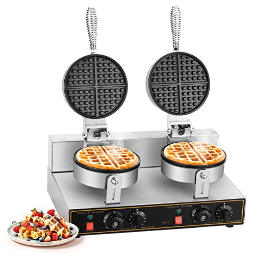 MATHOWAL 2400W Commercial Waffle Maker Double Waffle Irons Electric Nonstick Muffin Machine Suitable for Home,Snack Bar and Restaurant |US Warehouse