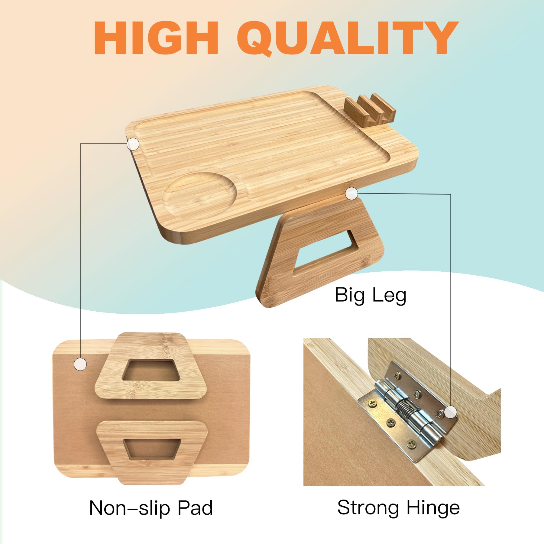 Batteo Sofa Arm Tray with 360° Rotating Phone Holder, Bamboo TV Tray and Armrest Tray, Folding Couch Arm Table, Side Table and Couch Slip with Cup Holder for Eating and Drinks, 9"x13"