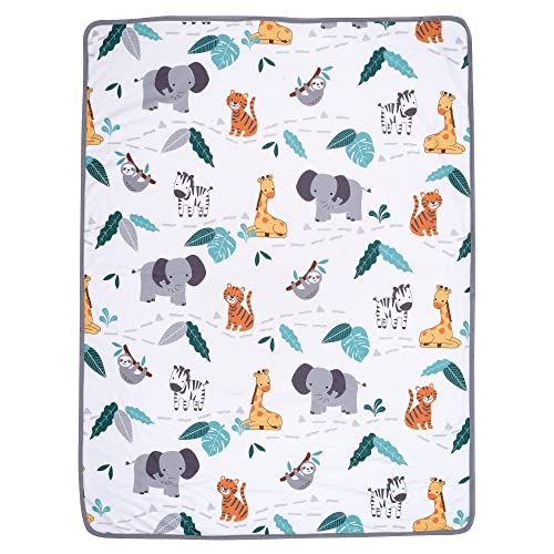 Bedtime Originals Mighty Jungle Animals White Fleece Baby Blanket (283034P)