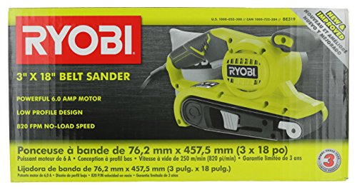 Ryobi BE319 6 Amp Portable 320 Feet / Minute Corded Belt Sander (3β x 18β) w/ Onboard Removable Dust Bag (Medium Grit Sanding Belt Included)