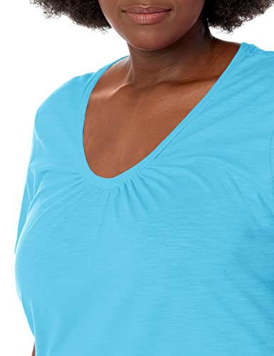 JUST MY SIZE womens Slub Jersey Short Sleeve Shirred V-neck T-shirt fashion t shirts, Process Blue, 2X US