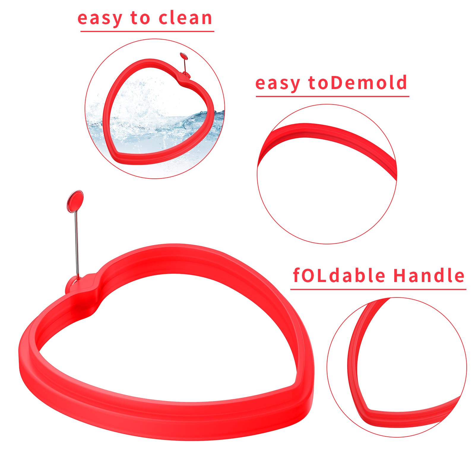 Egg Ring Heart Mold 2PCS Reusable Silicone Egg Pancake Ring Heart Mold With Brush & Scraper & Egg Separator Makes Perfect Shaped Pancakes and Eggs