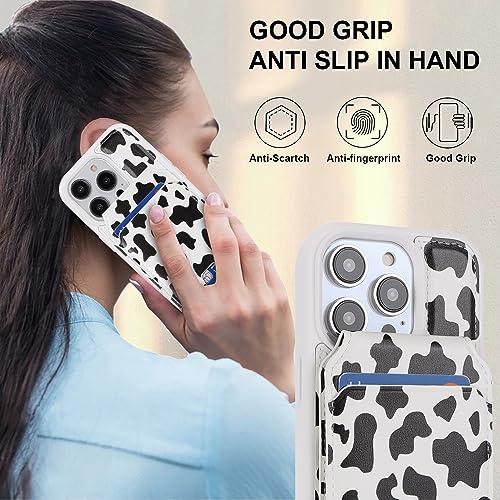 Havaya for iPhone 13 Pro Max Case with Card Holder iPhone 12 Pro Max Case Magsafe Compatible magsafe Wallet Detachable 2-in-1 for Women and Men-Cow Print Black