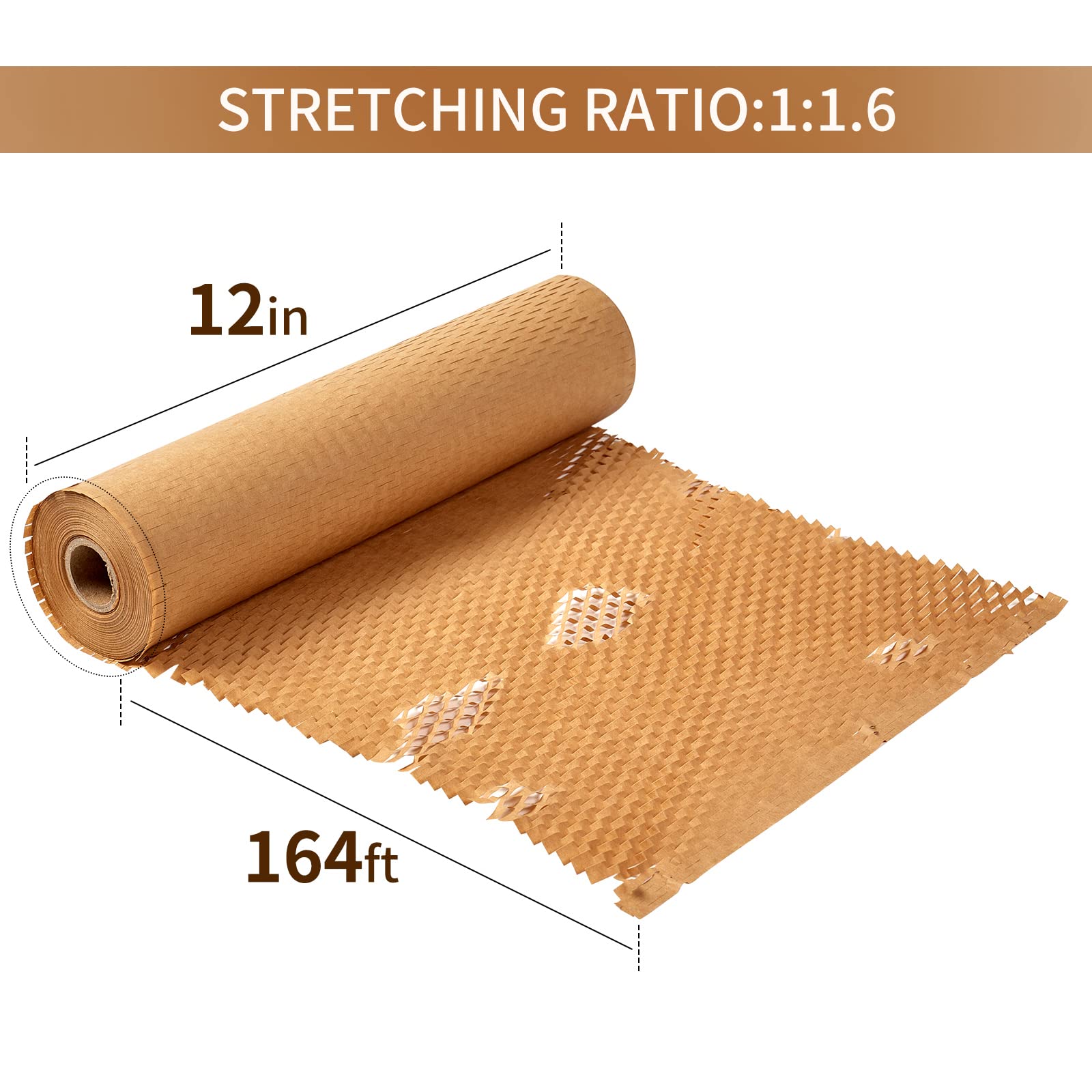 Bartlett Honeycomb Packing Paper for Shipping Recyclable Cushioning Wrap Roll 12"x164' Eco Friendly Perforated Wrapping Paper Protective Kraft Moving Suppliers for Packaging