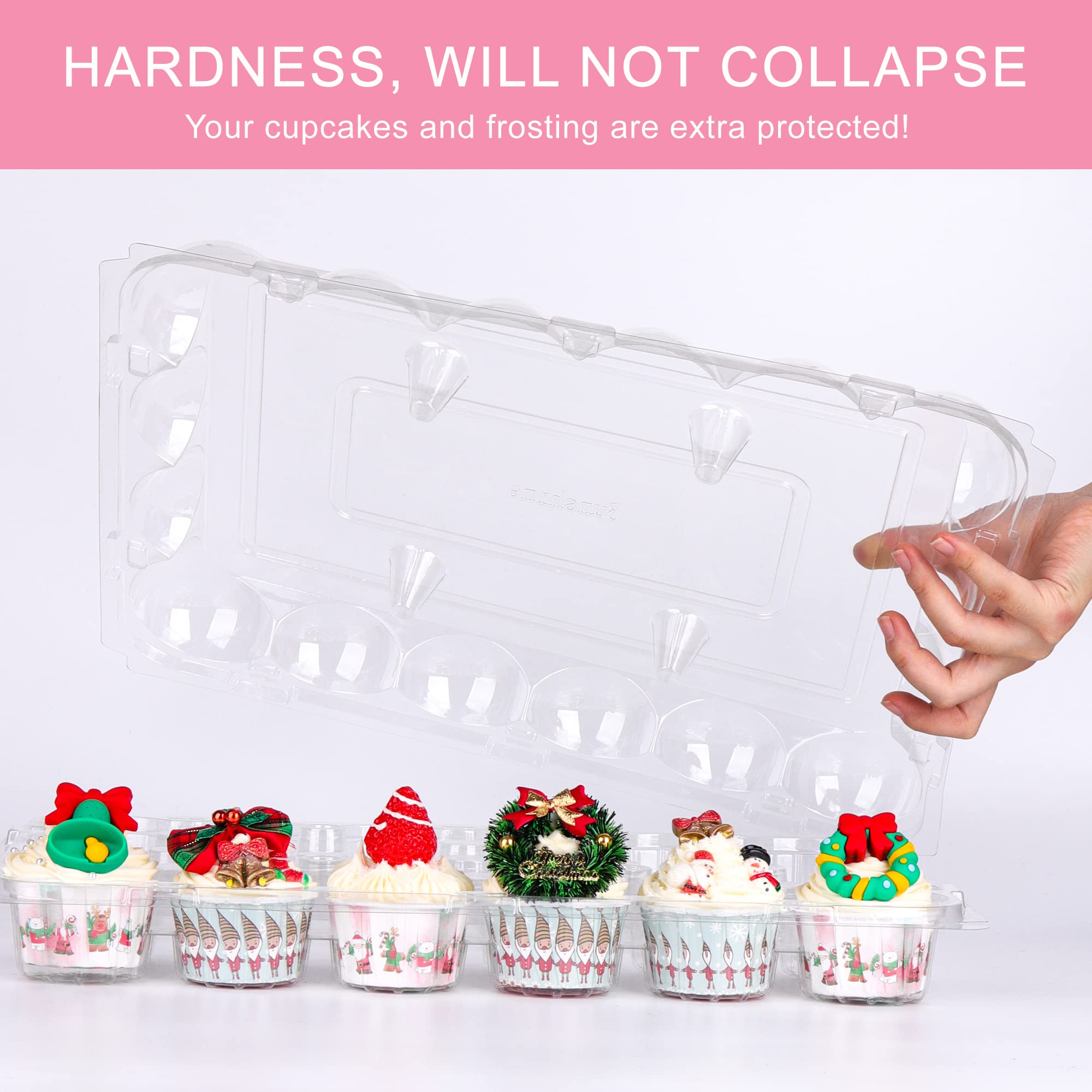 AUKUS (24 packs X 10 sets Mini Cupcake Containers, Cupcake Carrier Holders,Deep Dome, Transparent Disposable with 240 Pack Cupcake liners and 15 forks