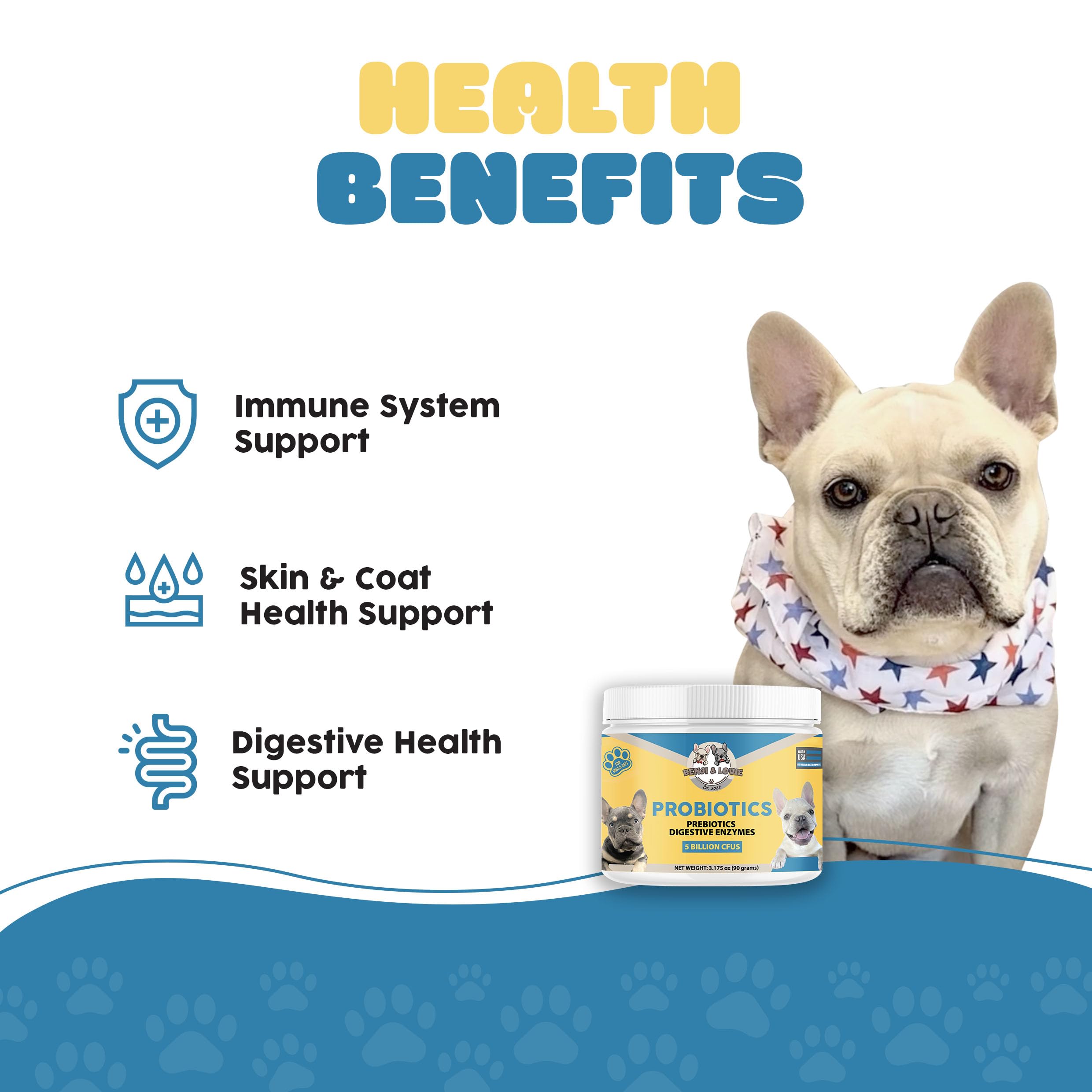 Dog Probiotics, Cat Probiotics, Probiotics for Dogs, Probiotics for Cat, 5 Billion CFUs + Prebiotics + Digestive Enzymes for Digestive Health & Immune Support, Skin & Coat, Dog Probiotic, 90 Grams