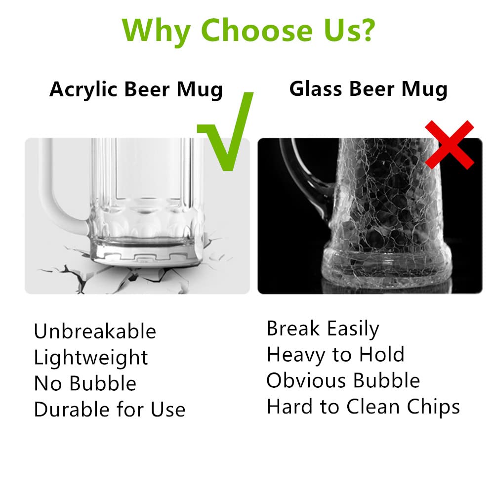 Beer Mug, Plastic Beer Mug with Handle, Clear Beer Drinking Cups for Restaurant Bar Home, Men Women, 16.91oz, Resuable, Unbreakable (1 Pack)