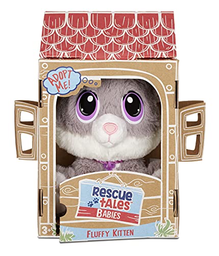 Little Tikes Rescue Tales Babies - Fluffy Kitten | Soft Cuddly Plush Pet Toy with Collar, Tag, Home, Stickers, Activities | Ages 3+