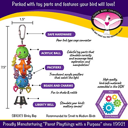 Super Bird Creations SB1083 Binky Bop Bird Toy, Medium Bird Size, 7.5" x 1.5"