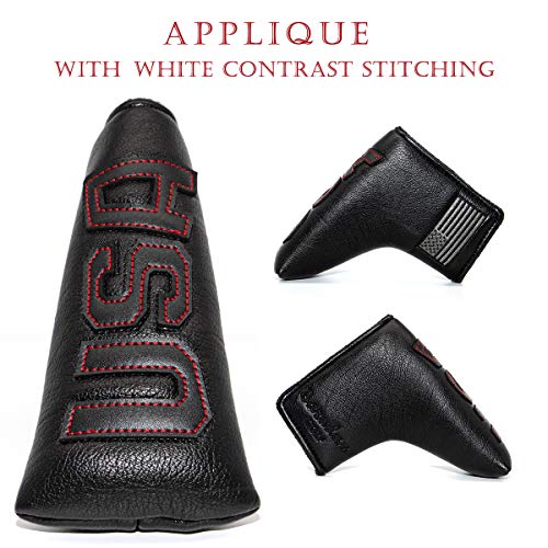 Barudan Golf Black Putter Headcover Covers Cover for Blade Style Putters, Magnetic USA Flag Blade Putter Headcovers with Magnet for Men