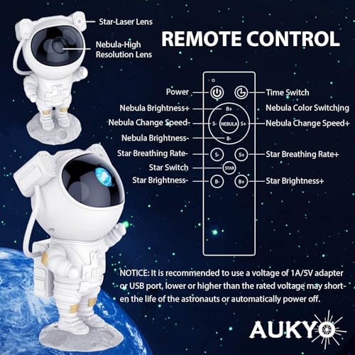 AUKYO Astronaut Galaxy Projector - Star Projector, Remote Control Spaceman Night Light with Timer, for Gaming Room, Gift for Kids Adults for Bedroom, Christmas, Birthdays, Valentine's Day