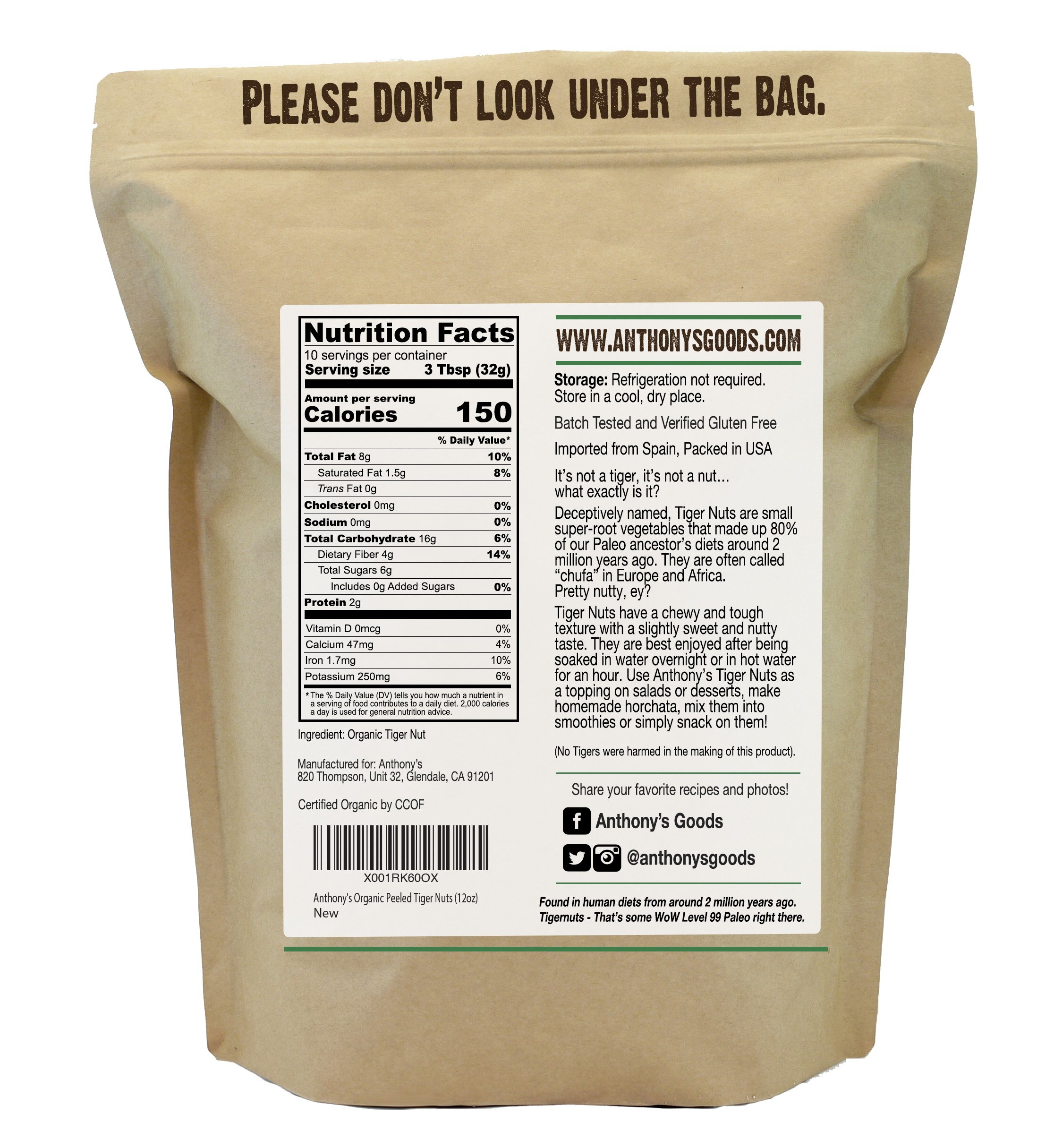 Anthony's Organic Peeled Tiger Nuts, 12 oz, Raw, Gluten Free, Non GMO, Paleo Friendly