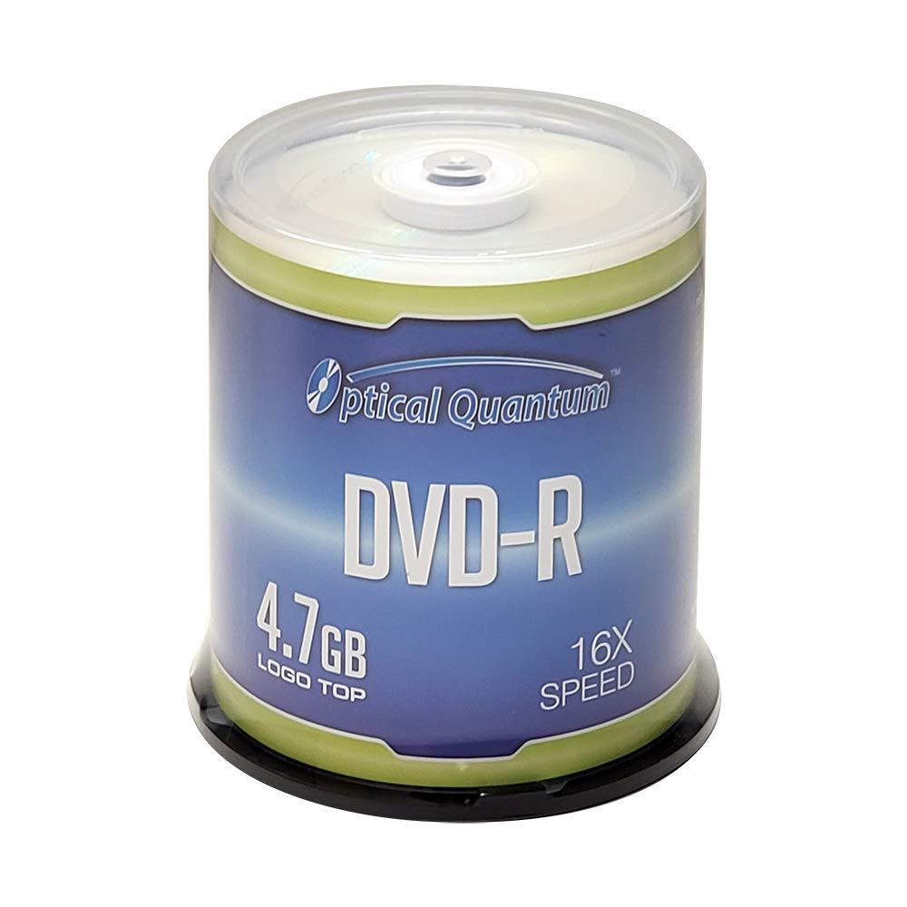 Optical Quantum DVD-R 4.7GB 16x Logo Top Media Disc - 100 Discs Cake Box (FFP), Blank DVDs for Burning, Writable Recordable DVD Discs, DVD-R Blank Discs 100 Pack