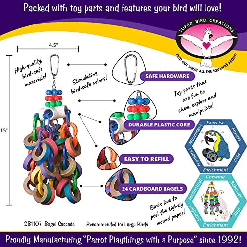 Super Bird Creations SB1107 Bagel Cascade Bird Toy, Large Bird Size, Refillable Bagels, 15β x 4.5β