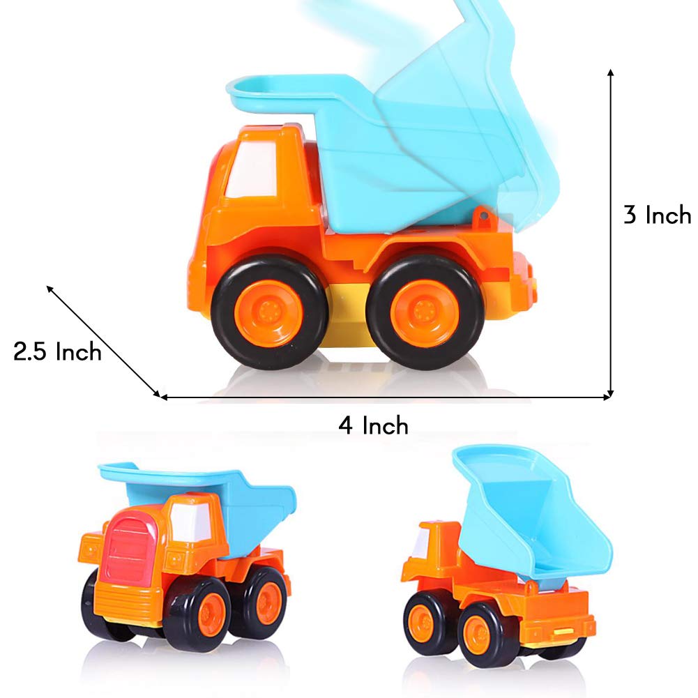 Beestech Toy Cars for 2 3 4 5 Year Old Boys Girls Toddlers, Friction Powered Construction Truck Toys, Pull Back and Go Vehicles with Dumper Road Roller Bulldozer Excavator 4 Pack Gift
