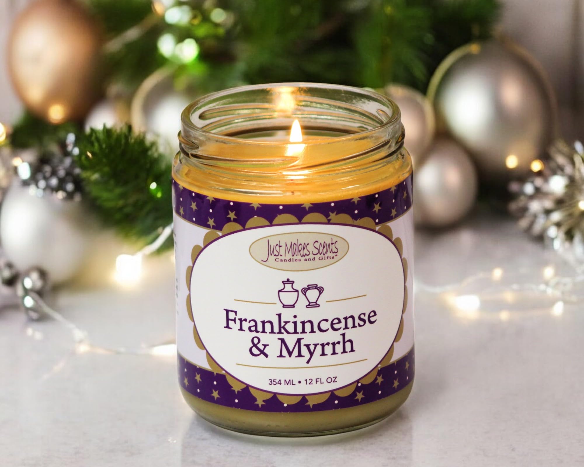 Frankincense & Myrrh Scented Blended Soy Candle, Hand Poured in The USA by Just Makes Scents (12 oz)