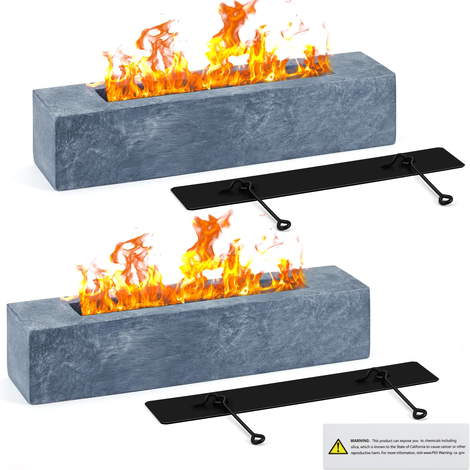 Barydat 2 Pieces Large Rectangle Tabletop Fire Pit Concrete Portable Table Top Fireplace Bioethanol Fireplace for Indoor Outdoor Garden, 14.5 x 3.1 x 3.1 Inches, Ethanol Fuel Not Included