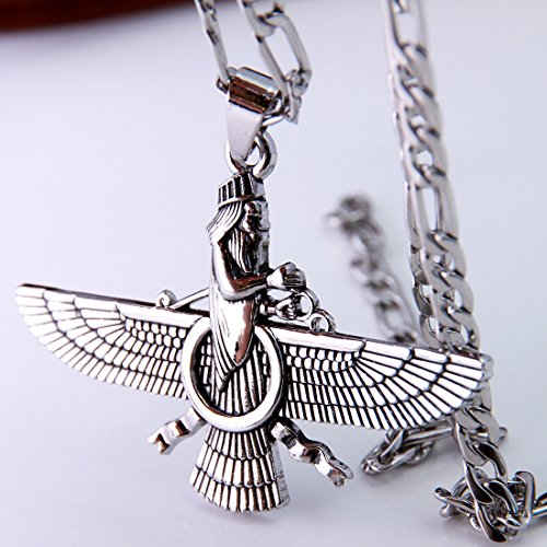 Asoodehdelan Medium Silver Pt Farvahar Necklace Iranian Persian Art Iran Persia Faravahar Gift (18" Chain)