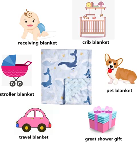 Baby Blanket Super Soft Minky Blanket Blue Whale Blanket with Dotted Backing for Newborns Nursery Stroller Receiving Toddlers Crib Bedding for Boy or Girl(30 x 40 Inch) (Whale)