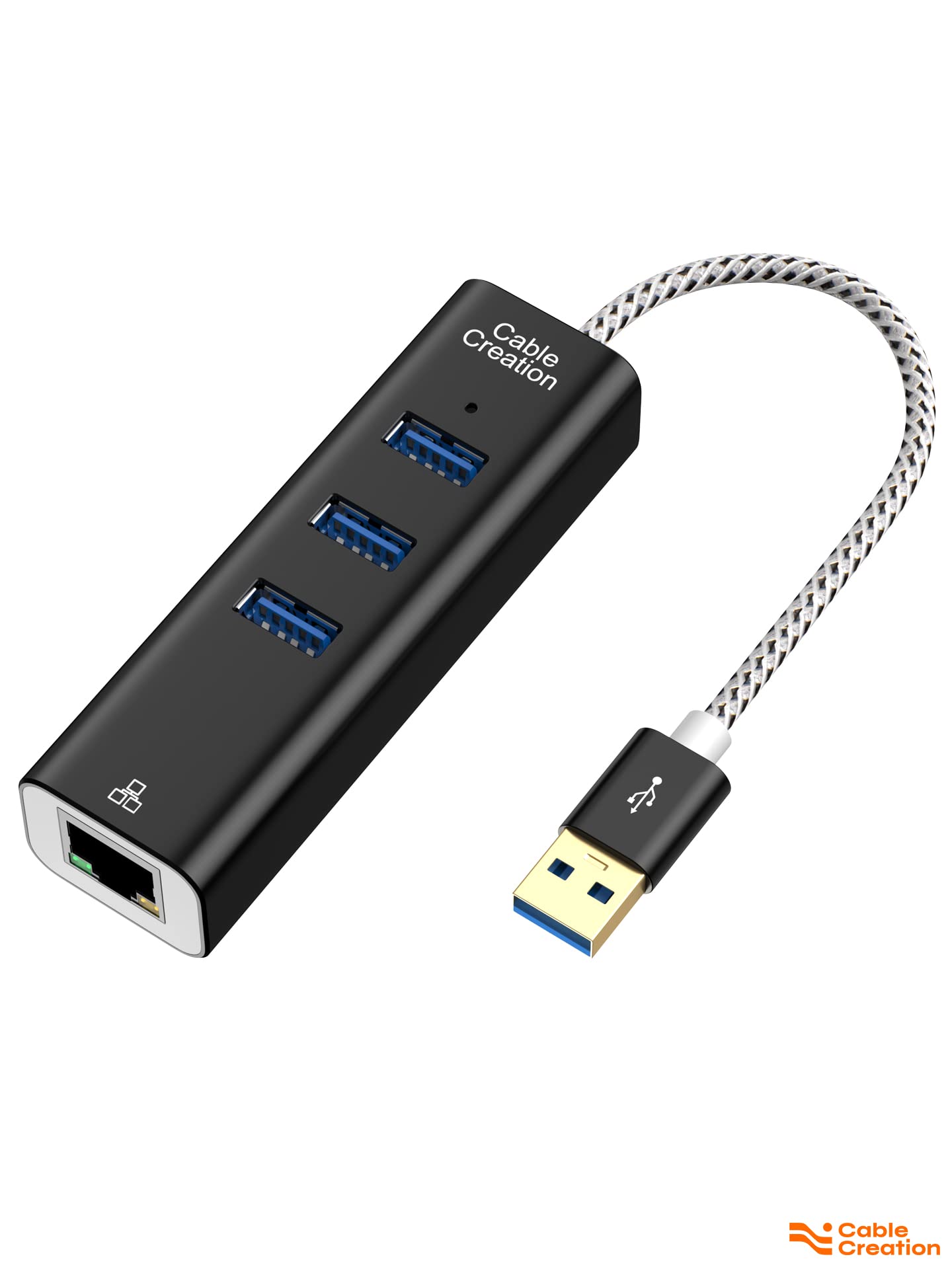 USB to Ethernet Adapter, CableCreation 3-Port USB 3.0 Hub, USB 3.0 Ethernet Adapter RJ45 10/100/1000 Mbps Gigabit Compatible with Windows PC, Laptop, MacBook Pro, USB Flash Drives etc, Aluminum Black