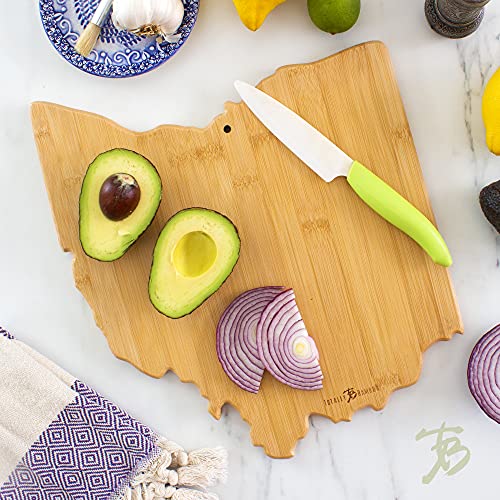 Totally Bamboo Destination Ohio State Shaped Serving and Cutting Board, Includes Hang Tie for Wall Display