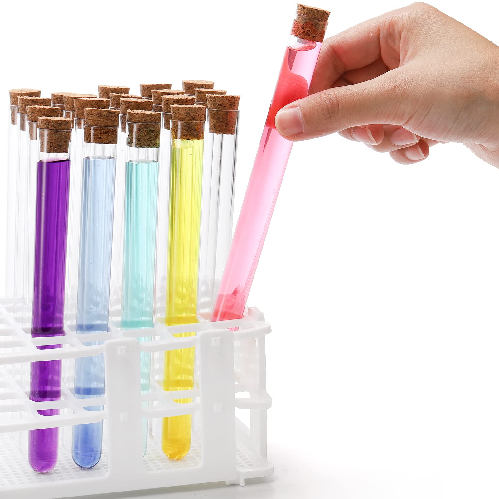 Bekith 8 Pack Plastic Lab Test Tube Rack for 16 mm Tubes, Holds 60, Detachable, White