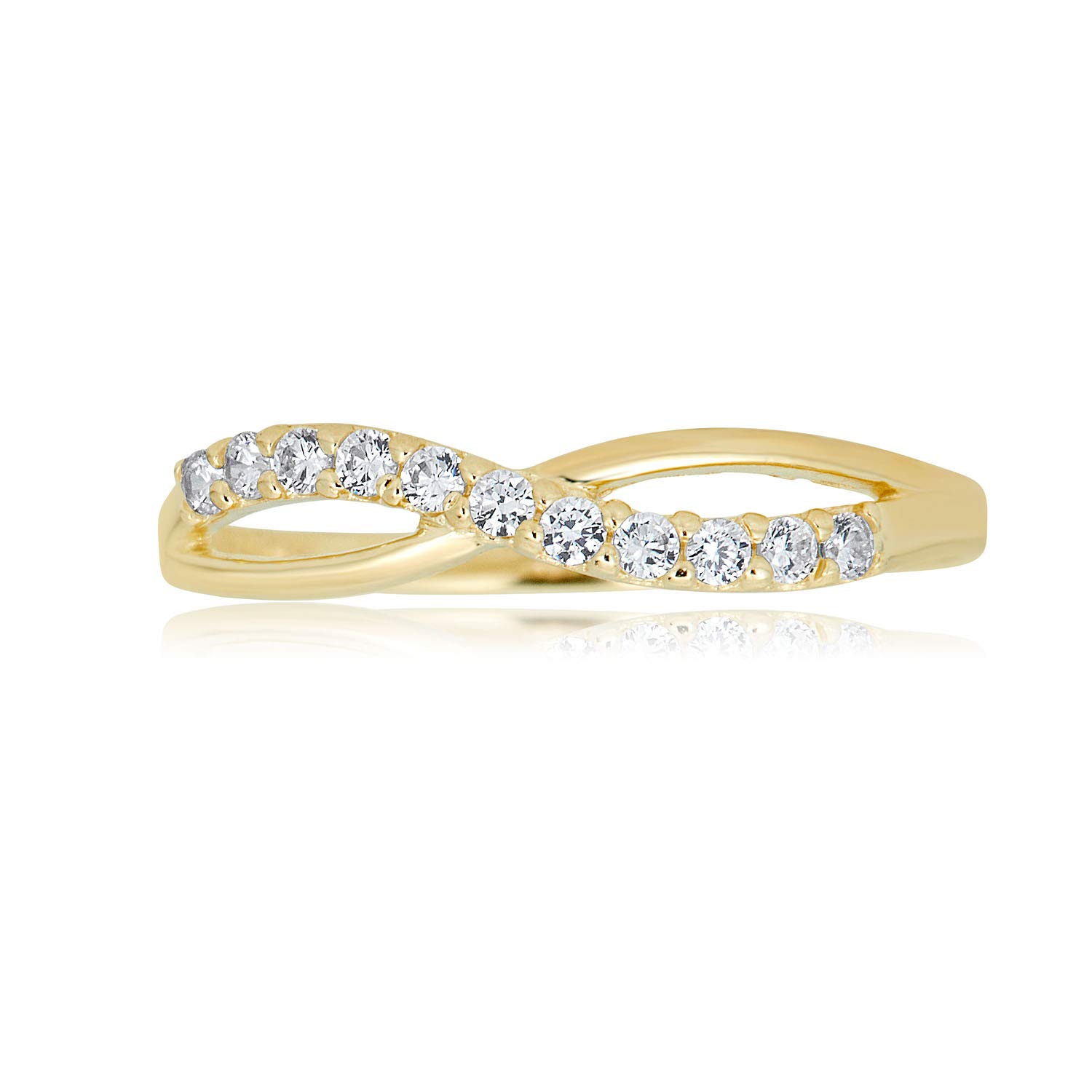 AVORA 10K Yellow Gold Simulated Diamond CZ Cross-over Infinity Twist Band Ring - Size 7