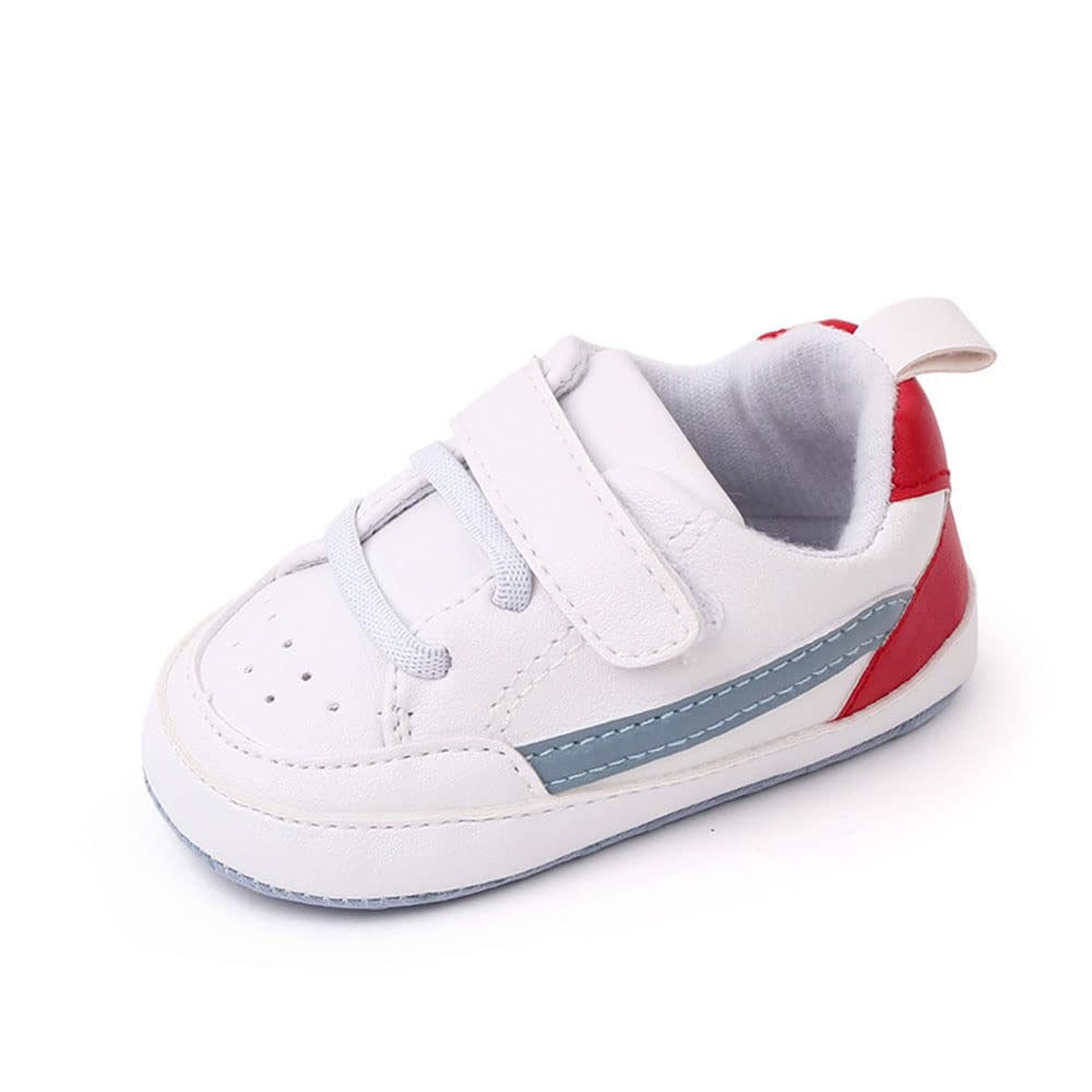 Baby Boys Girls Leather PRE-Walking Sneakers Toddler Anti-Slip Rubber Sole Infant Lightweight First Step Shoes (0302/White, Infant, 12 Months, Age Range, US Footwear Size System, 18 Months, Medium)