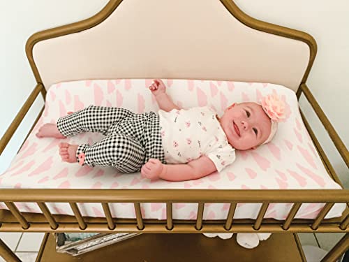 Premium Baby 4 Pack Girl Pure Jersey Machine Washable Pink and White Changing Table Cover β Diaper Changing Pad Cover Sheets