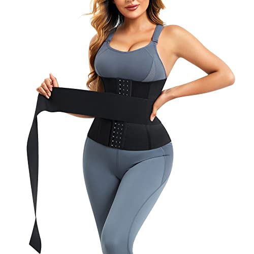 LANCS 2 in 1 Waist Trainer for Women Lower Belly Fat Waist Cincher Corset Shapewear Waist Trimmer Postpartum Belly Wrap (Black, Large)