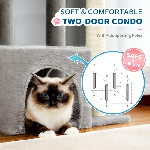 Made4Pets Cat Tree, Carpet Cat Tower Grey for Indoors Cats, Cute Wood Kitty Condo with Scratching Post and Pad, 27" Multi-Level Modern Activity Climbing Furniture for Small and Medium Cats