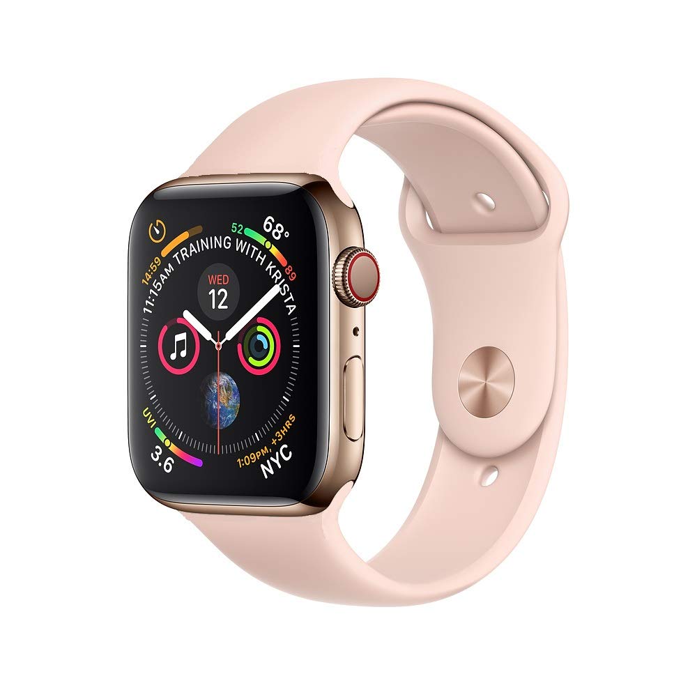 Apple Watch Series 4 (GPS + Cellular, 44MM) - Gold Stainless Steel Case with Pink Sand Sport Band (Renewed)