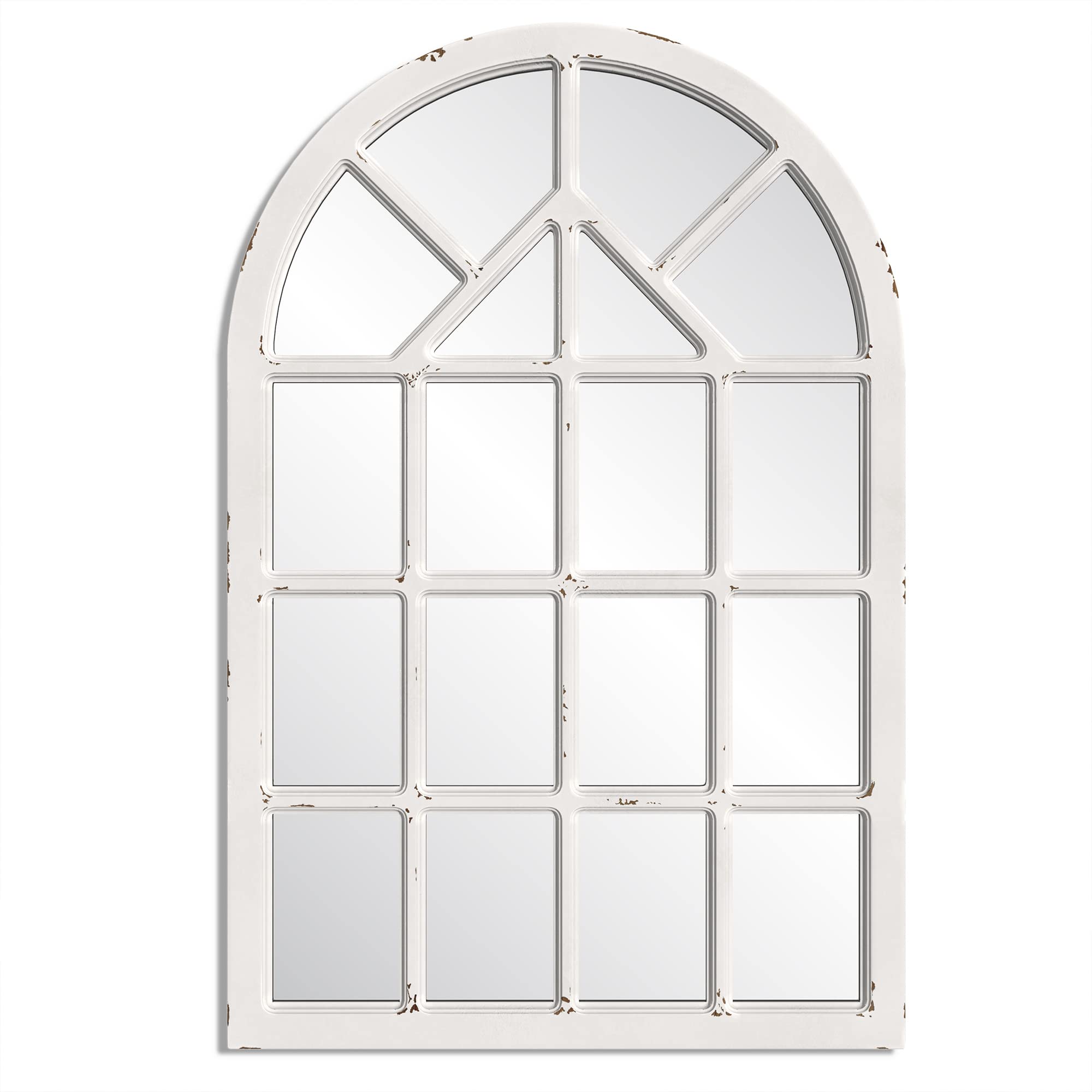 Barnyard Designs 30x47 Wood Cathedral Mirror ā Arched Window Farmhouse Mirror for Living Room and Entryway Wall Decor (White)