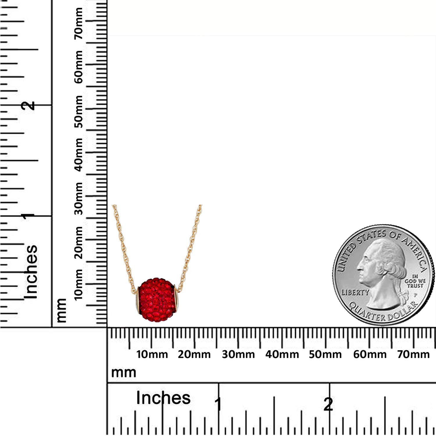 AVORA 10K Yellow Gold Swarovski Elements Red Crystal Slide Ball Pendant Necklace with 18" Chain