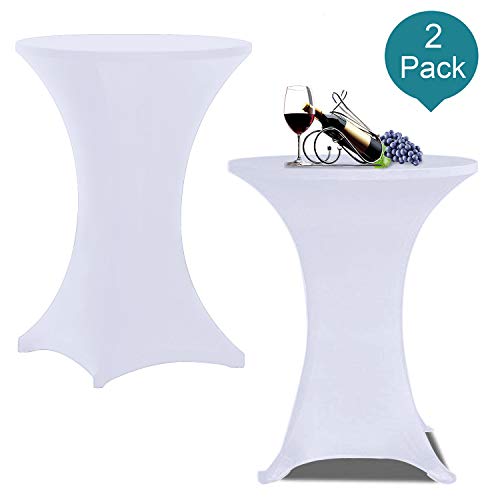 RELIANCER 2 Pack 30inch Highboy Cocktail Round Spandex Table Cover Four-Way Tight Fitted Stretch Tablecloth Table Cloth for Outdoor Party DJ Tradeshow Banquet Vendor Wedding(2PC 30''X42'',White)