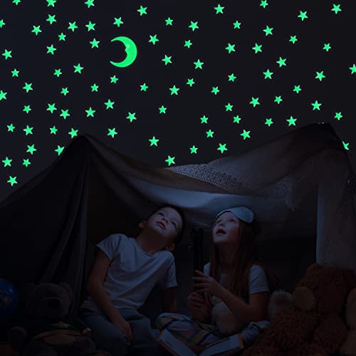 Premium Glow In The Dark Stars Wall Stickers, 100 Glowing Stars And Moon – Perfect Glow Stars for Kids’ Rooms, Ceiling Decorations, Romantic Rooms
