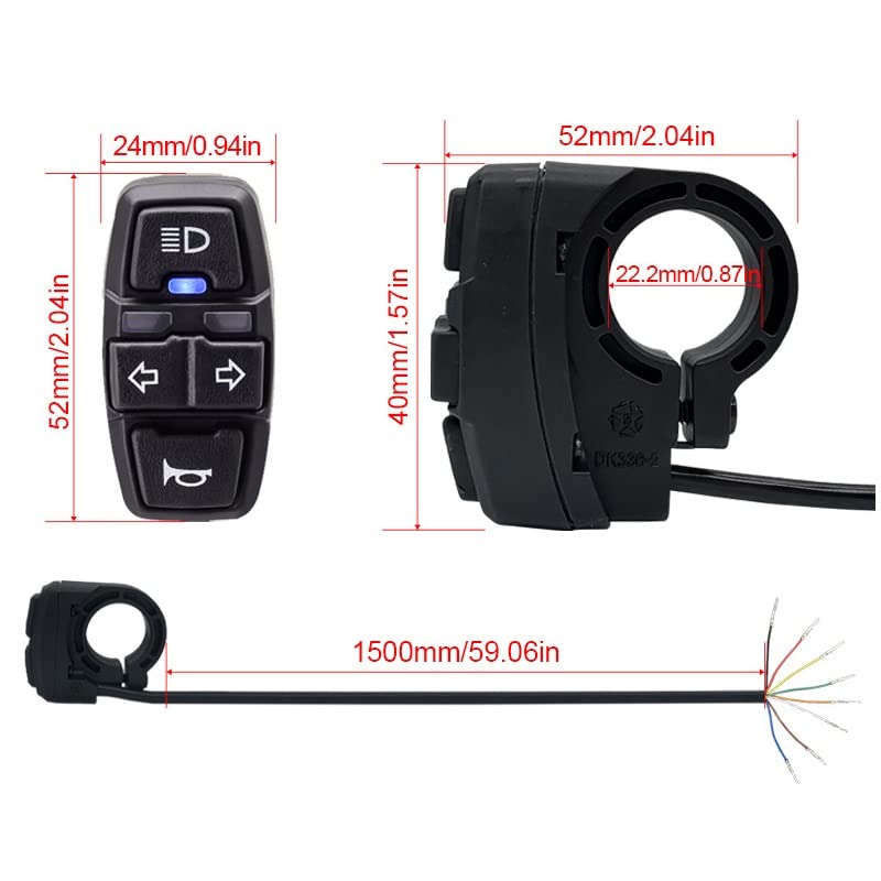 BEISGUANGS Ebike Accessories DK336 12V-72V 22mm Horn and Turning Light Switch Bike DIY Conversion