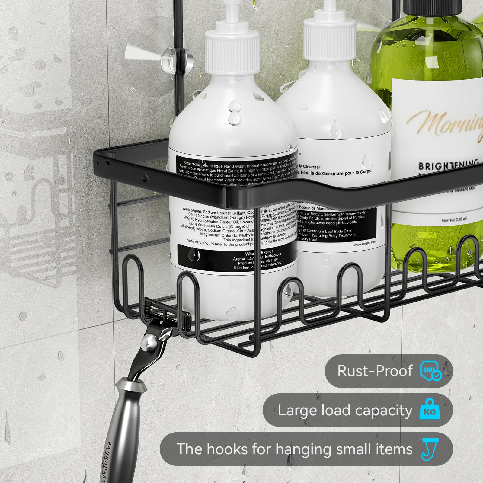 BYT Shower Caddy Hanging, Shower Organizer Hanging for Bathroom, Shower Basket with Hooks, Shower Storage, Shower Shelf No Drilling, Shower Rack for Shower Faucet or Cross Bar (Black)