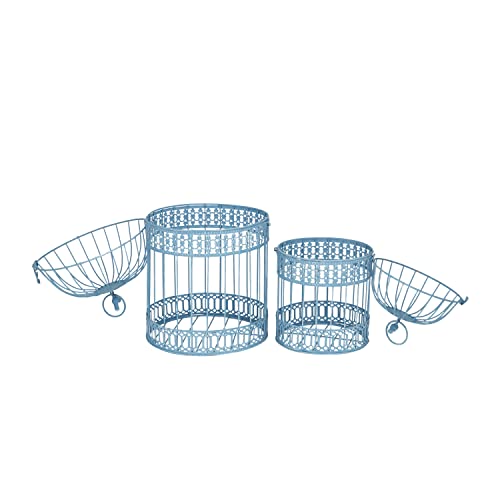 Deco 79 Metal Birdcage with Latch Lock Closure and Hanging Hook, Set of 2 16", 12"H, Blue
