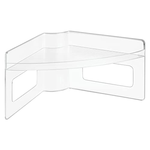 mDesign Plastic Kitchen Cabinet Lazy Susan Food Storage Organizer Raised Shelf Tray - 2 Tier, Pie-Shaped, 1/4 Wedge - Organize Soup Cans, Pasta, Tea, Coffee, Spices, Jars, Bottles, Boxes - Clear