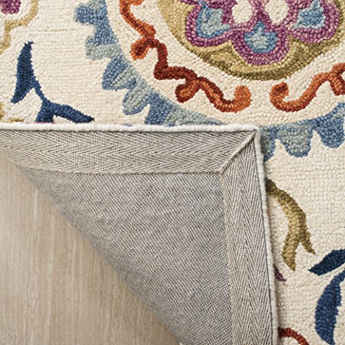 SAFAVIEH Suzani Collection 3' x 5' Ivory/Multi SZN374B Hand-Hooked Boho Premium Wool Area Rug
