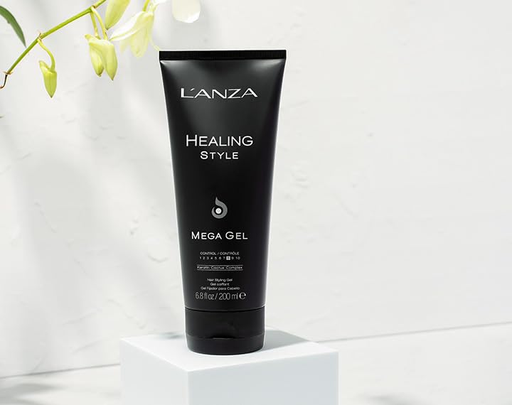 L'ANZA Healing Style Mega Gel with Strong Hold Effect, Nourishes and Refreshes the Hair While Styling, With Keratin, Alcohol-free Formula, and UV Rays Protection to Prevent Damage (6.8 Fl Oz)