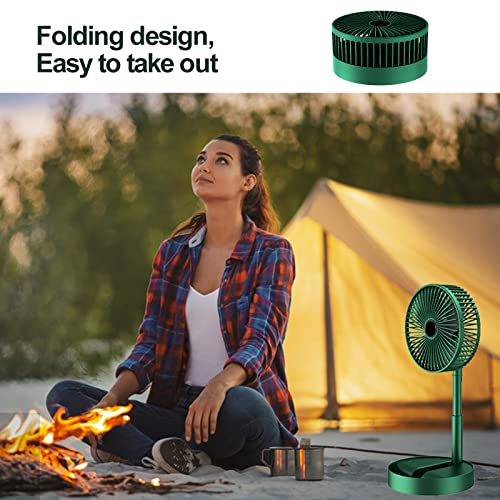 Maelifu Folding Fan Quiet 3- Speed Wind Highly Stretchable Simulated Natural Wind 180 ° Adjustment Battery Powered or USB Powered Home Desk Bedroom Portable Travel Mini Decorative Fan(Green
