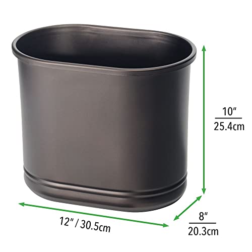 mDesign Small Metal Oval 2.5 Gallon Trash Can, Decorative Wastebasket, Garbage Trashcan DustBin for Bathroom, Bedroom, Bedroom, Kitchen, Office, Waste, Refuse, Recycling, Vivi Collection, Bronze